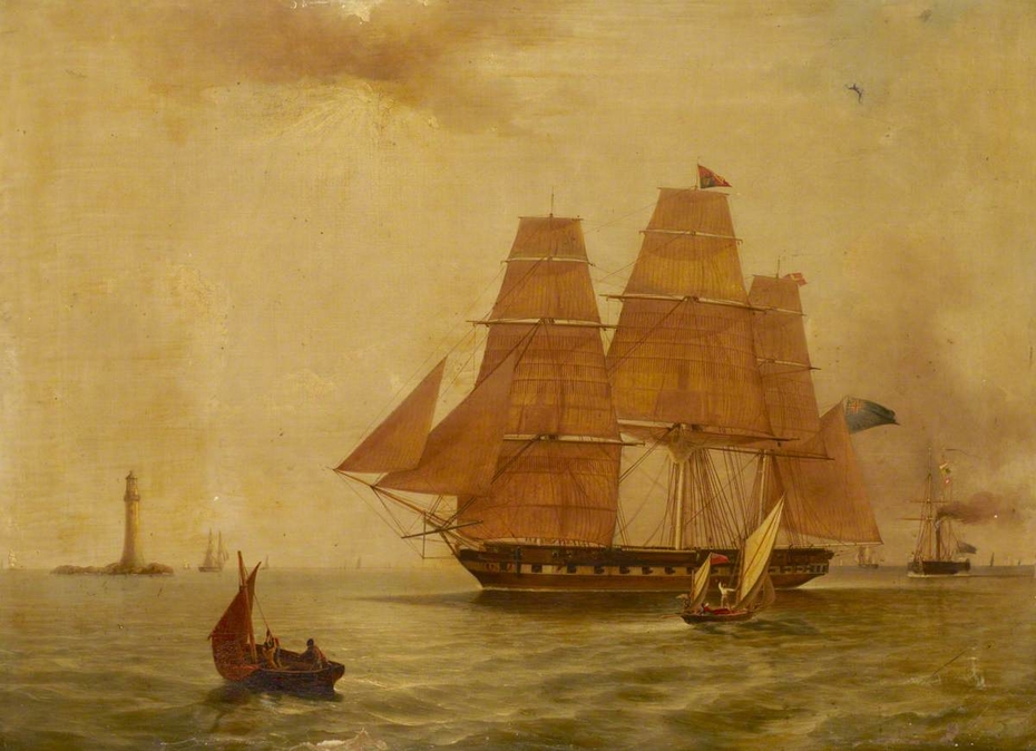 HMS Forte passing the Eddystone Lighthouse by Charles Henry Seaforth ...